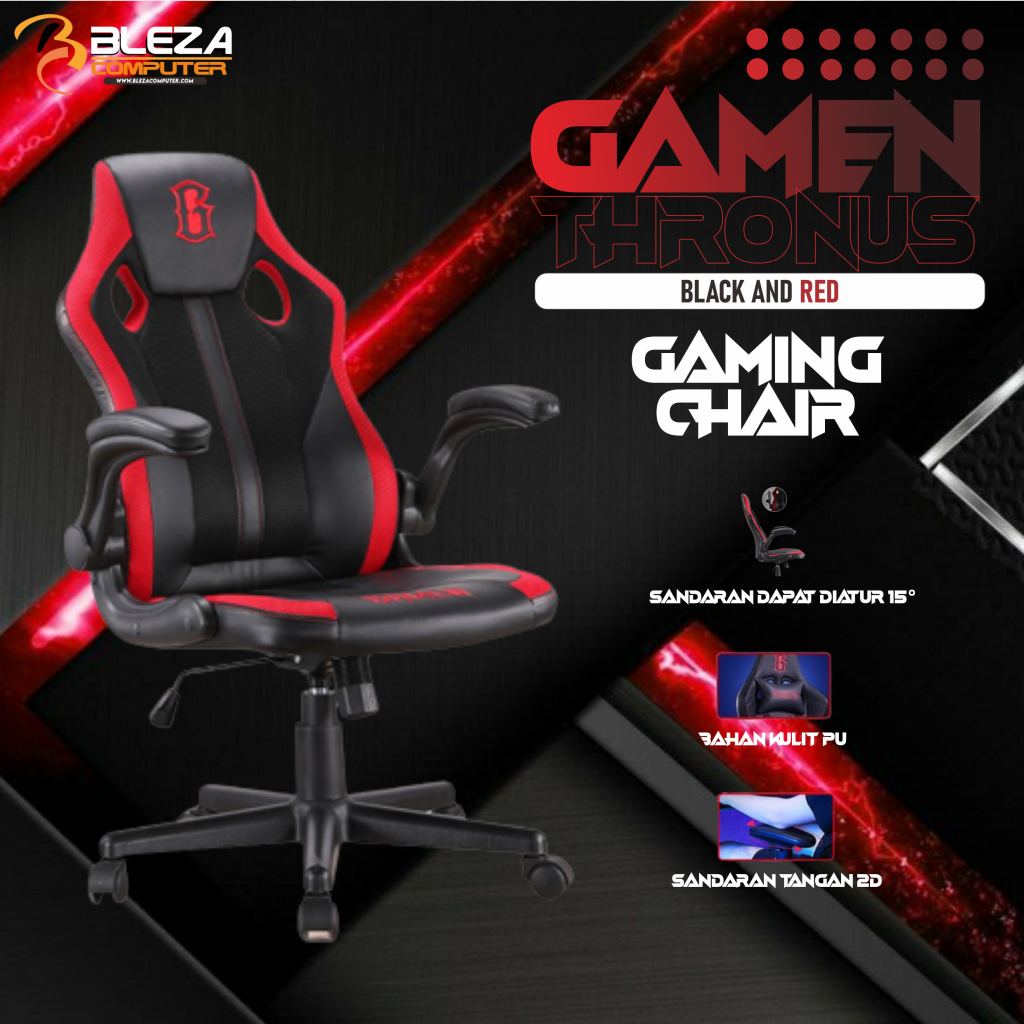 GAMEN Gaming Chair Kursi Gamers Thronus Black Red Premium - Bleza Computer